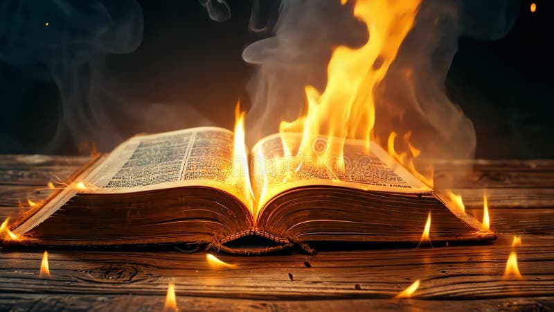 Open Book on Fire with Flames and Smoke, Dramatic Concept Stock Video ...