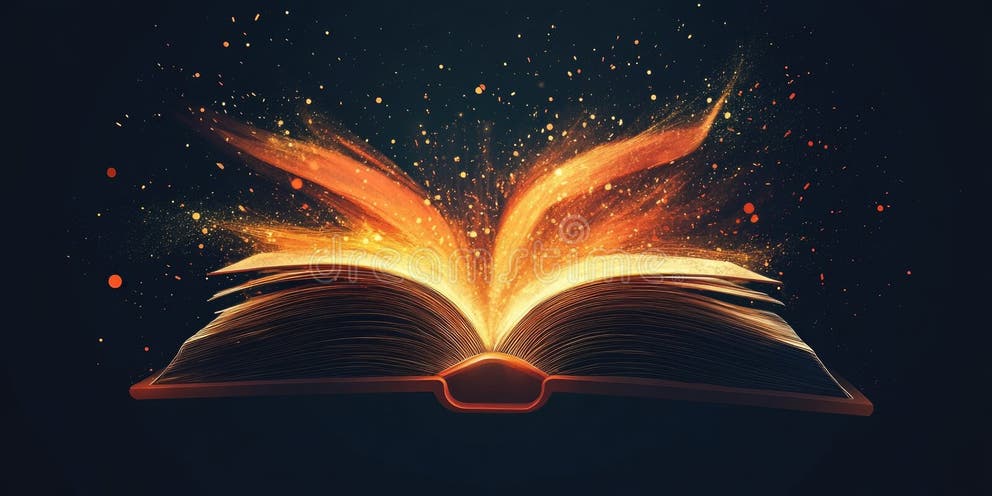 Open book with flame stock image. Image of study, open - 376212427