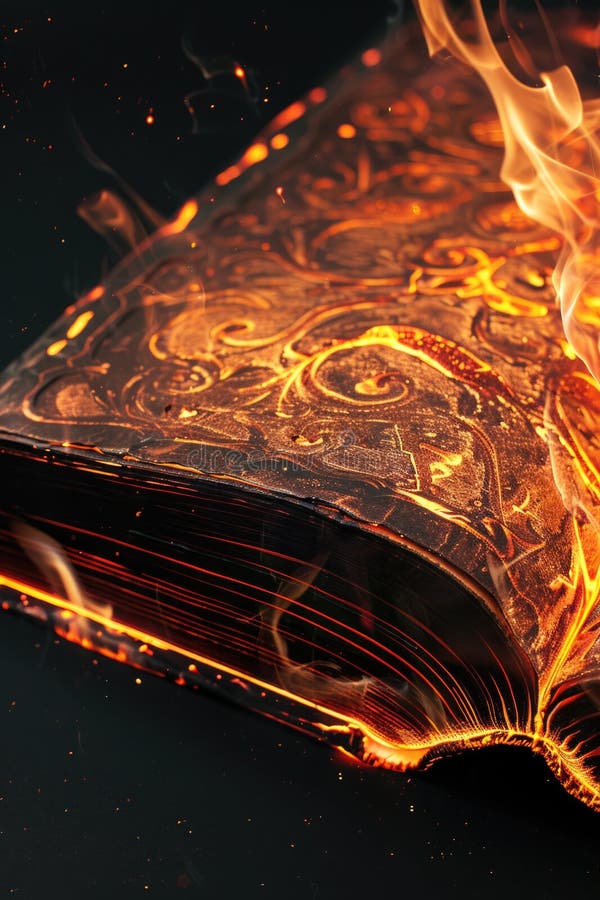 An Open Book with Flames Burning at the Top Stock Image - Image of book ...