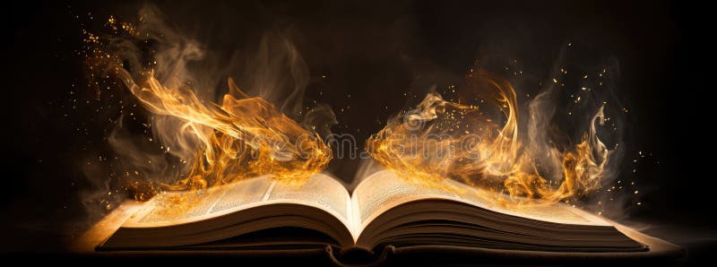 An Open Book with Flames Coming Out of it Stock Illustration ...