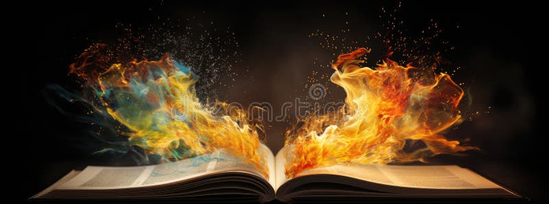 An Open Book with Flames Coming Out of it Stock Illustration ...