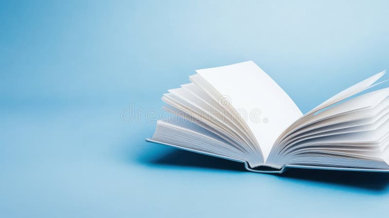 Open Book with Flipping Pages on a Blue Background Stock Image - Image ...