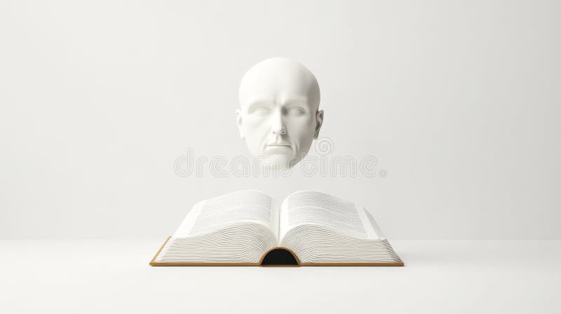Open Book with Floating Head Sculpture, Learning , Knowledge Stock ...