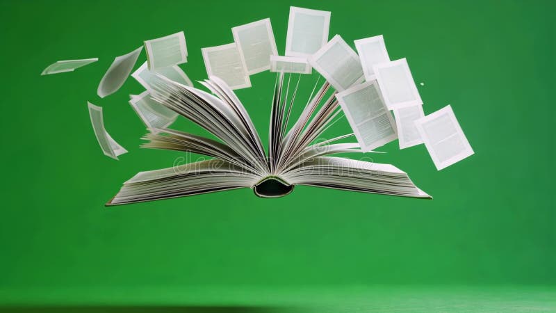 Open Book Floating on Green Screen Background Stock Video - Video of ...