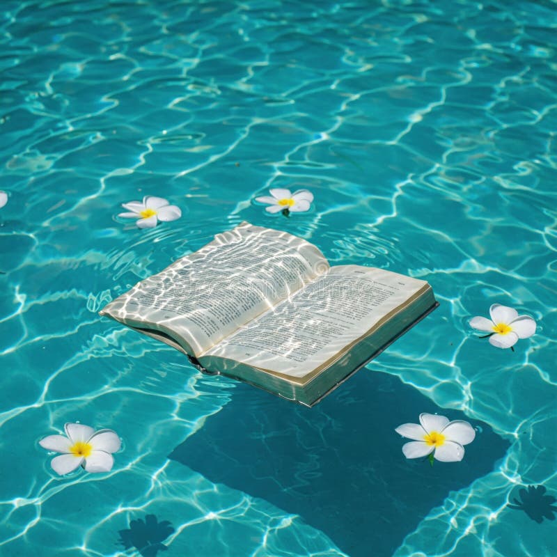 An Open Book Floats in a Pool among White Flowers. Stock Photo - Image ...