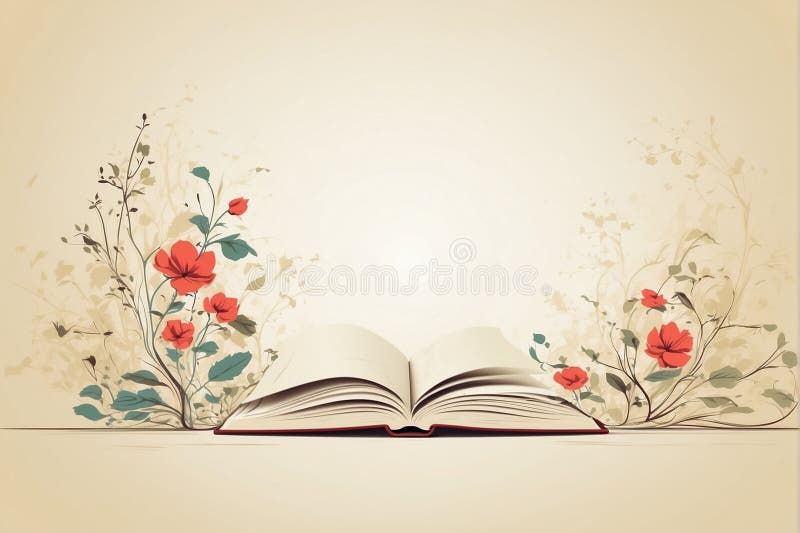 Open Book with Flowers and Leaves on Light Background Stock Image ...