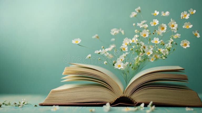 Open Book with Flowers on Pastel Background. Springtime Reading Concept ...
