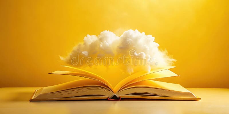 Open Book with a Fluffy Cloud Rising from Its Pages, Illuminating a ...