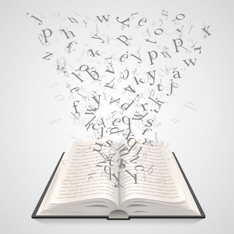 Open book with letters stock illustration. Illustration of letters ...