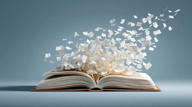 Open Book with Flying Pages Creating a Dynamic Visual of Knowledge and ...