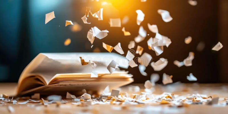 Open Book with Flying Pages in Warm Sunset Lighting Stock Photo - Image ...