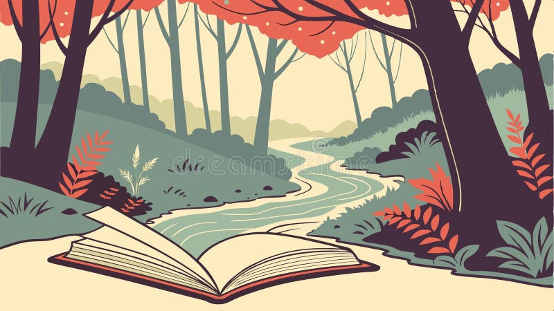 Open Book in Forest, Inviting Reading in Nature Scene, Vector Design ...