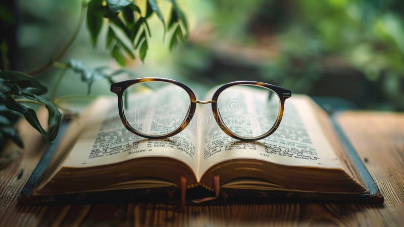 Open Book with Glasses, Close Up Stock Image - Image of bookish ...