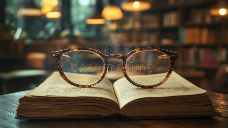 An Open Book with Glasses Resting on the Pages in a Calm and Inviting ...
