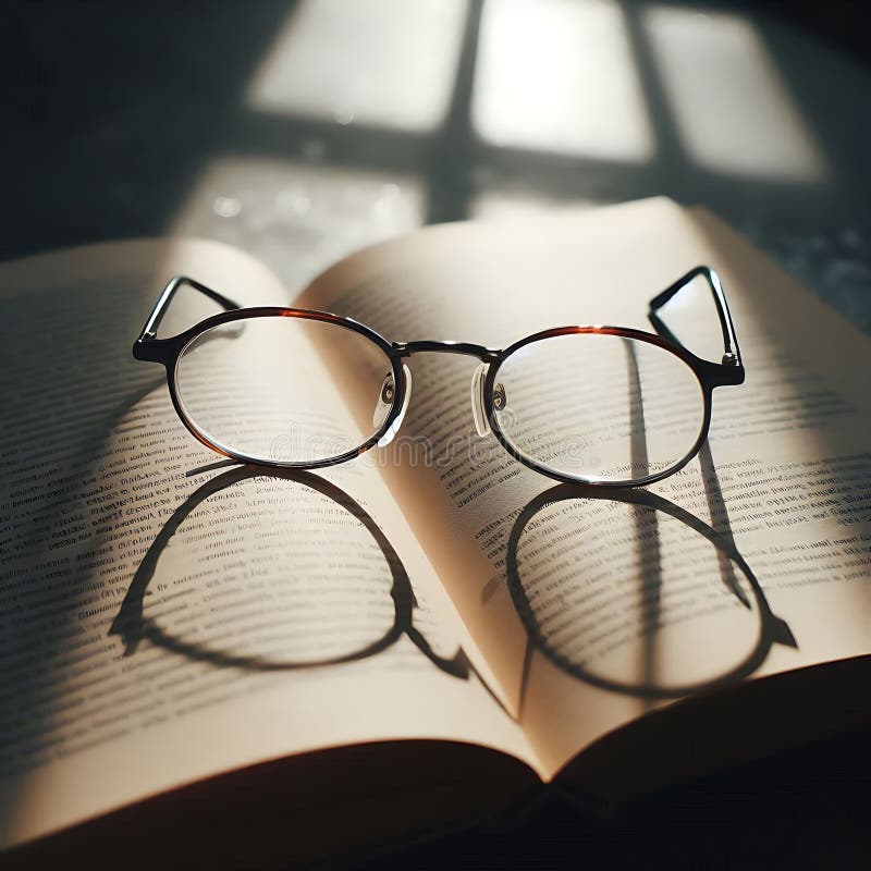 Open Book with Glasses, Sunlight and Shadow Stock Illustration ...