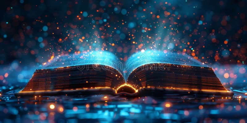 Open Book with Glowing Digital Effects, Representing Futuristic ...