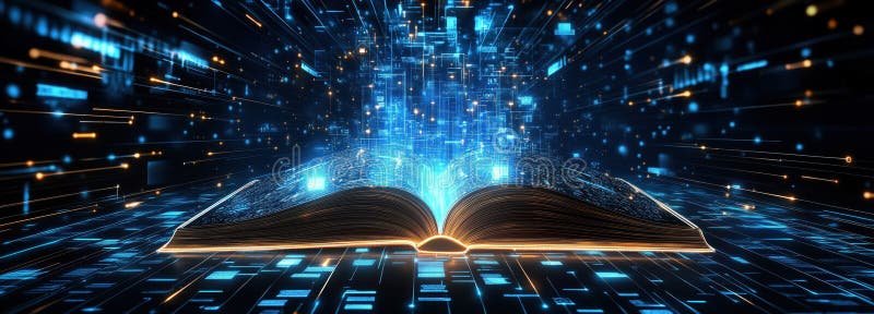 Open Book Glowing with Digital Light, Symbolizing AI Powered Knowledge ...