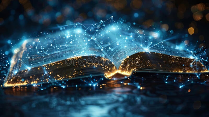 Open Book Glowing and Emitting Light with Network Connections Stock ...