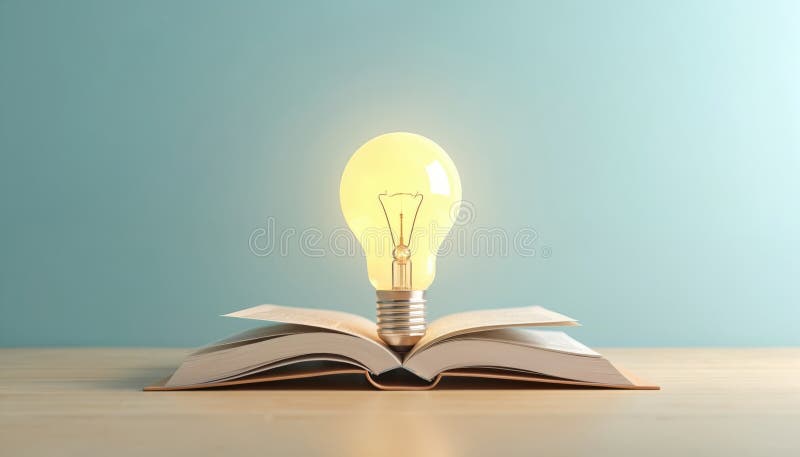 Open Book, Glowing Light Bulb. Concept Innovation, Knowledge, Education, Business Idea. Learning ...