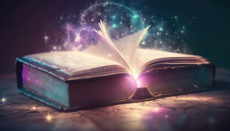 An Open Book with a Glowing Light Coming Out of it Stock Illustration ...