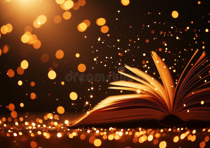 Open Book with Glowing Light Rays and Sparkles Creates Magical ...