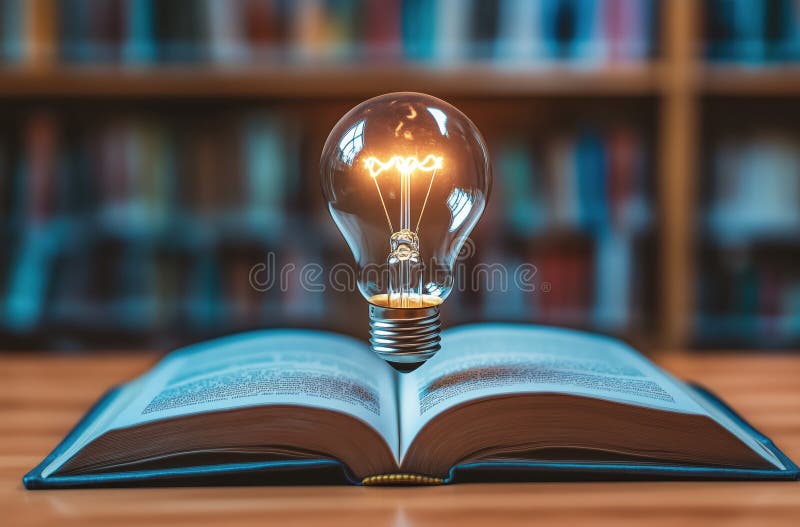 Open Book with Glowing Lightbulb - Symbol of Knowledge and Ideas (AI ...