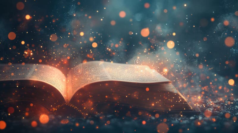 Ai Generated Illustration Open Book Illuminated Bright Blue Light Stock ...