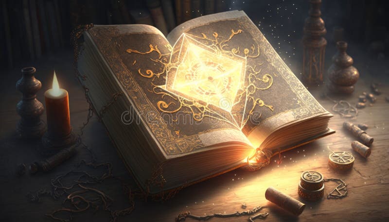 Open Book with Glowing Magic Symbol. Fairy Tale Concept Stock ...