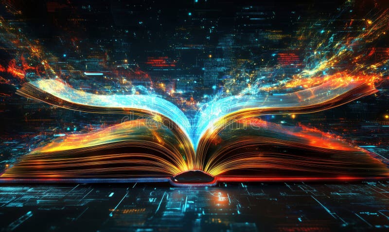 Digital Book Glowing Data Streams Representing Knowledge Technology Stock Photos - Free ...