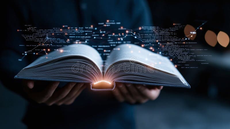 Open Book with Glowing Pages Emits Digital Data Symbolizing Knowledge ...