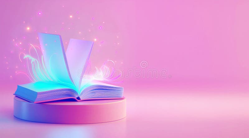 An Open Book with Glowing Pages in Pink and Blue Light Pastel Colors ...