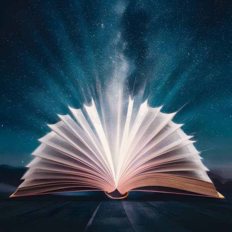 Open Book Glowing Under Starlight, Mystical and Inspiring, Evoking ...