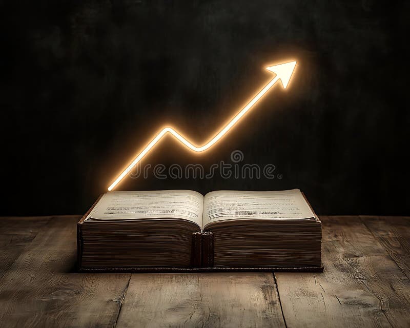 Market Breakout Signals. Open Book with Glowing Upward Arrow Symbolizes ...