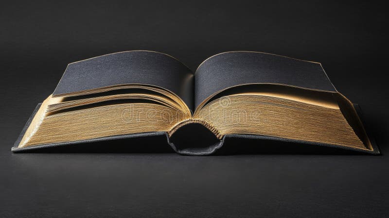 Open Book with Gold Pages on Dark Background Stock Illustration ...