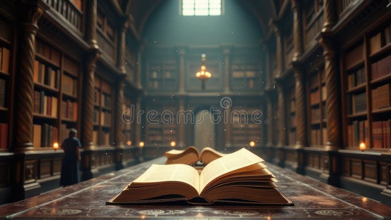 Open Book in Grand Library stock illustration. Illustration of ...