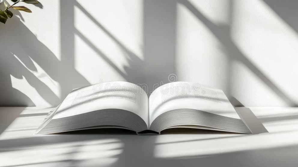 Open Book with Graphic Design on White Surface Under Sunlight Stock ...