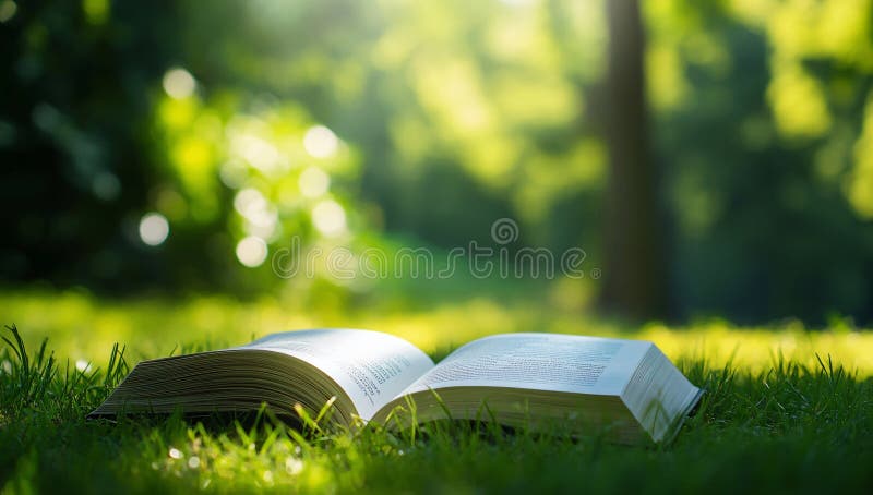 Open Book on Grass in Tranquil Sunlight Stock Illustration ...