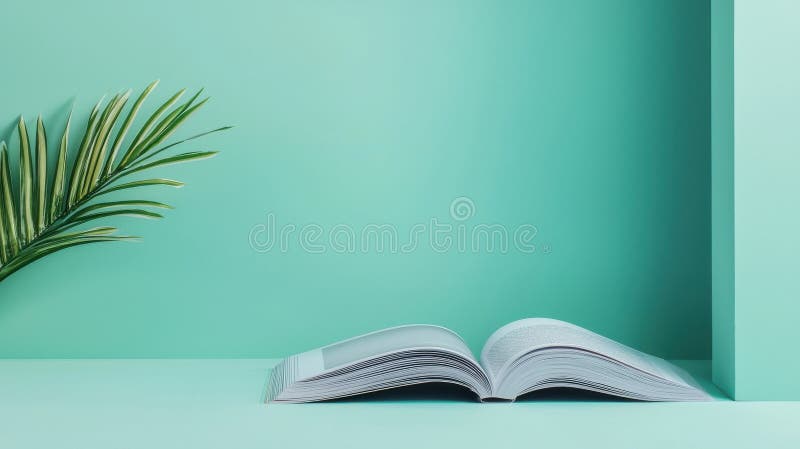Open Book with Green Plant on Top Placed on a Wooden Surface in Natural ...