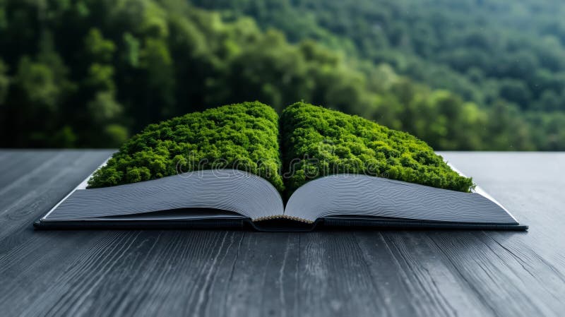 An Open Book with a Green Tree Growing Out of it Stock Image - Image of ...