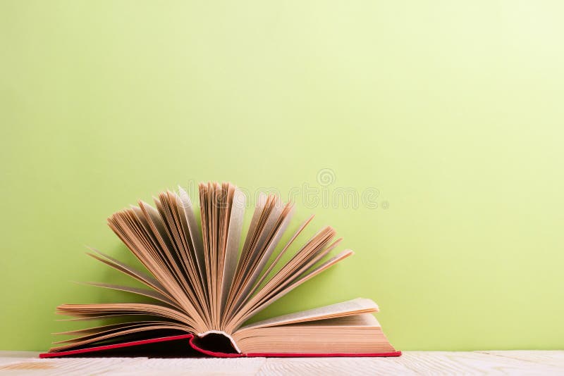 Open Book Green Wooden Bavkground Education Background Stock Photos ...