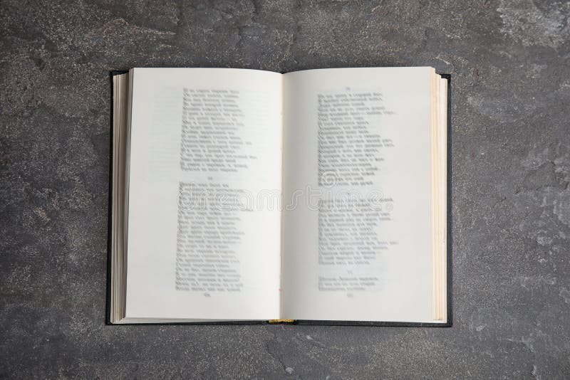 Open Book on Grey Stone Table Stock Photo - Image of culture, edition ...