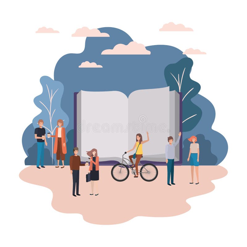 Open Book with Group of People Smiling Avatar Character Stock Vector ...