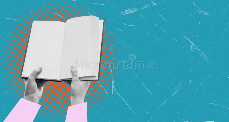 Open Book in Hand on a Blue Background with Copy Space Stock Image ...