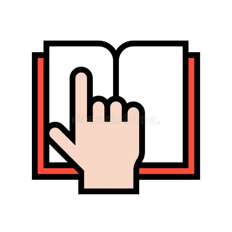 Open Book with Hand Pointing, Filled Style Icon Stock Vector ...