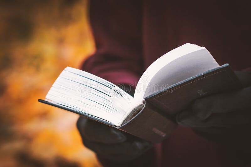 Open Book in the Hand of the Woman Stock Image - Image of person, hand ...