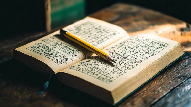 Open Book with Handwritten Notes and a Yellow Pencil Resting on Its ...