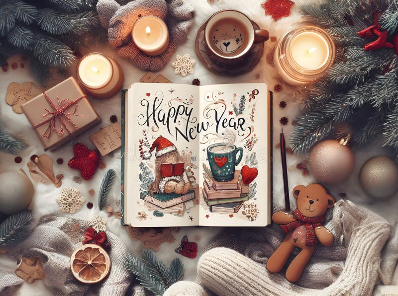 An Open Book with a Happy New Year Message Stock Photo - Image of cute ...