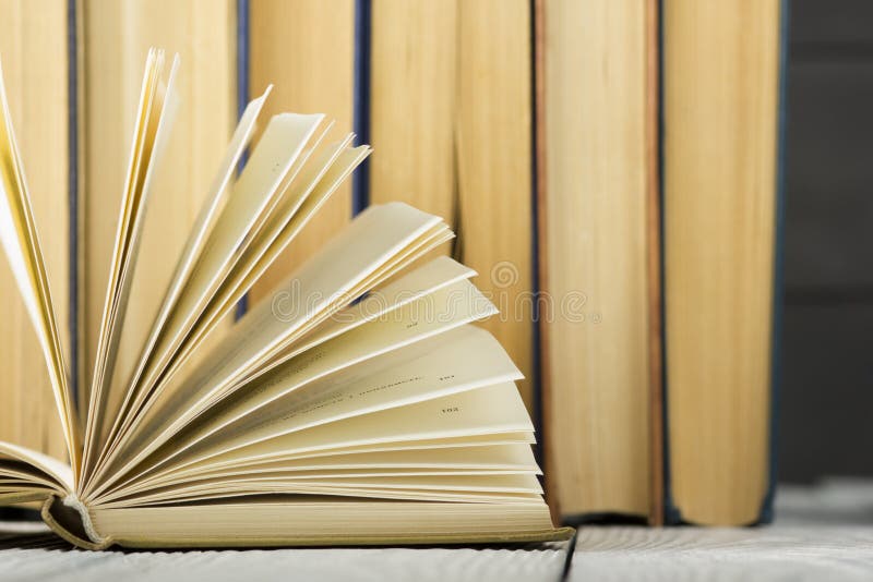 Open Book, Hardback Books on Wooden Table. Back To School Stock Image ...