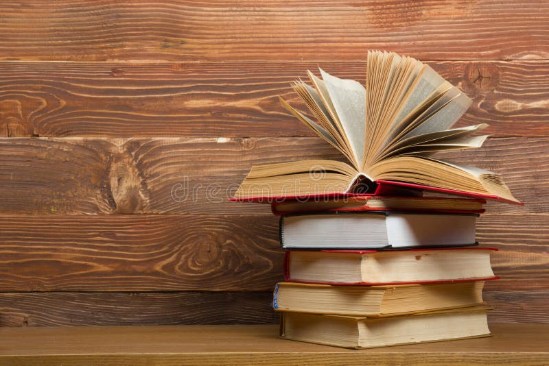Open Book, Hardback Books on Wooden Table. Back To Stock Image - Image ...