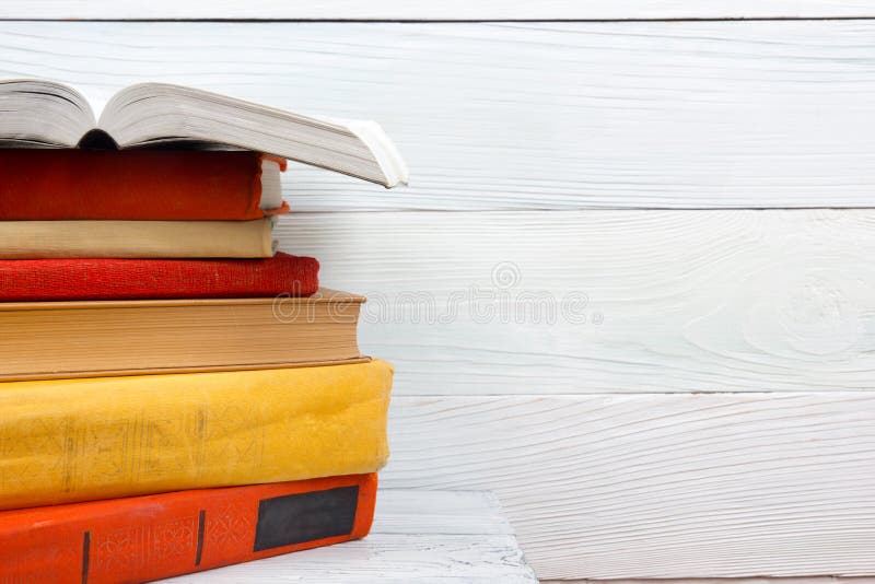 Open Book, Hardback Books on Wooden Table. Back To Stock Image - Image ...